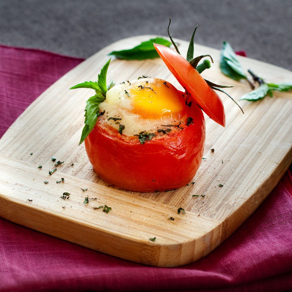 Breakfast Tomatoes Recipe - Egg Stuffed Roasted Tomatoes